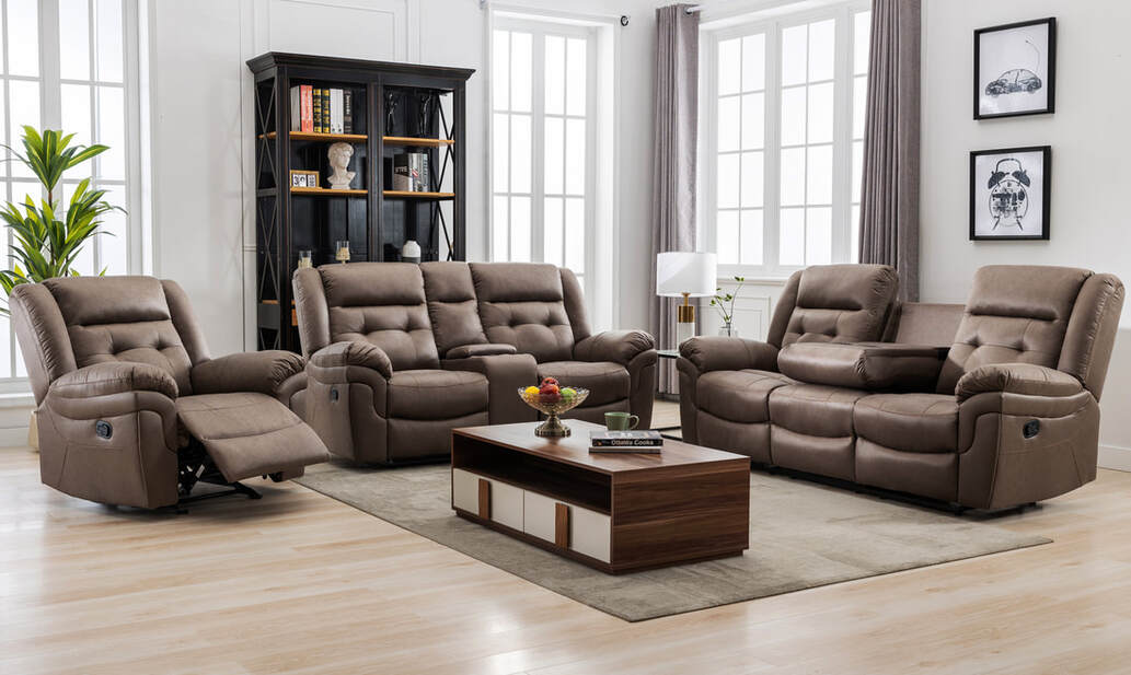 Toris 3-Piece Manual Reclining Living Room Set, Taupe (Brownish Grey) – Danca Furniture in ...
